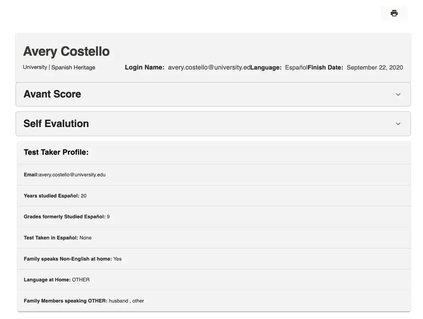 Spanish Heritage Language (SHL) Test Reporting Guide | Avant Assessment